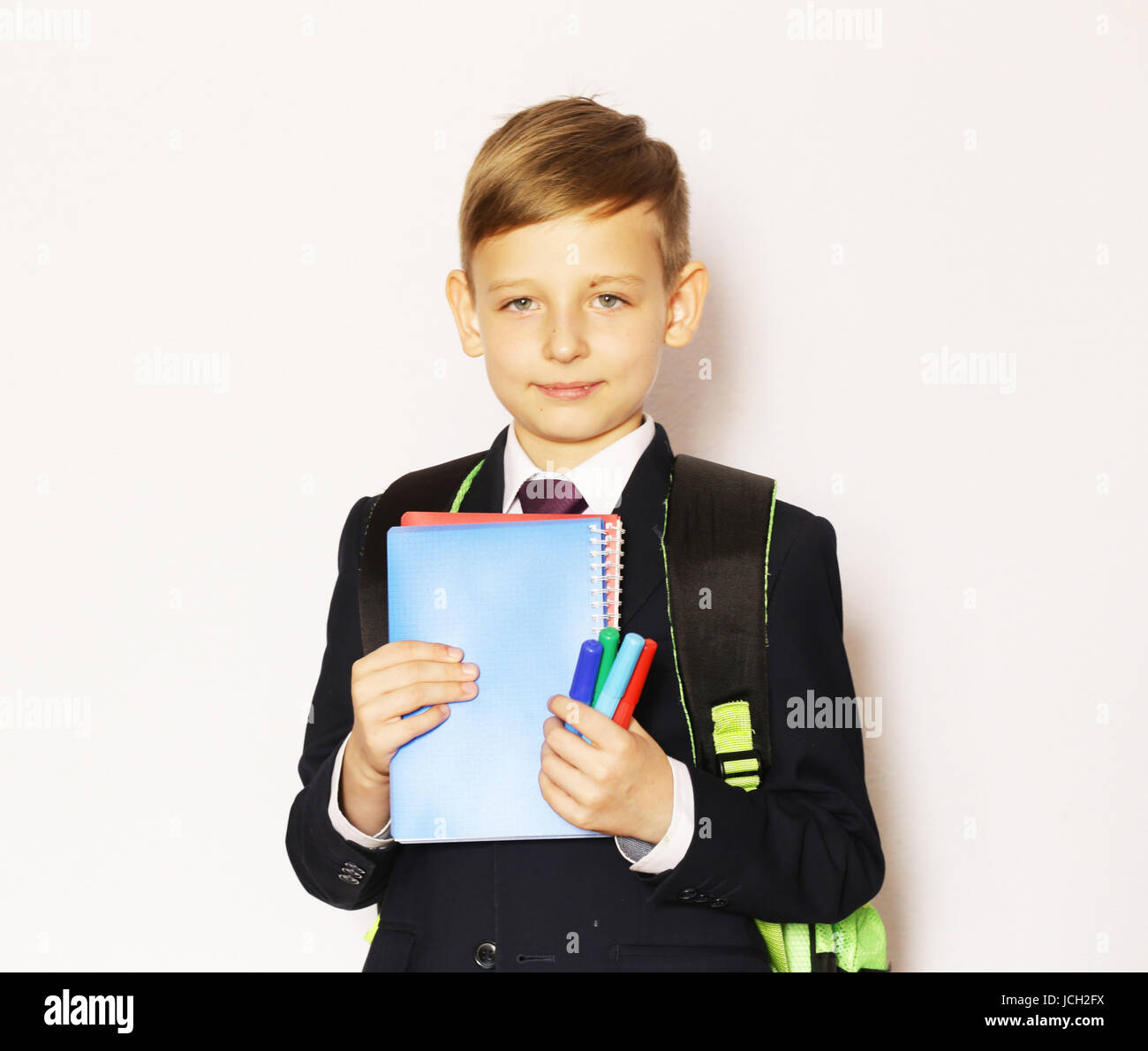 Portrait boy schoolboy in suit and tie- ready to go to school Stock ...