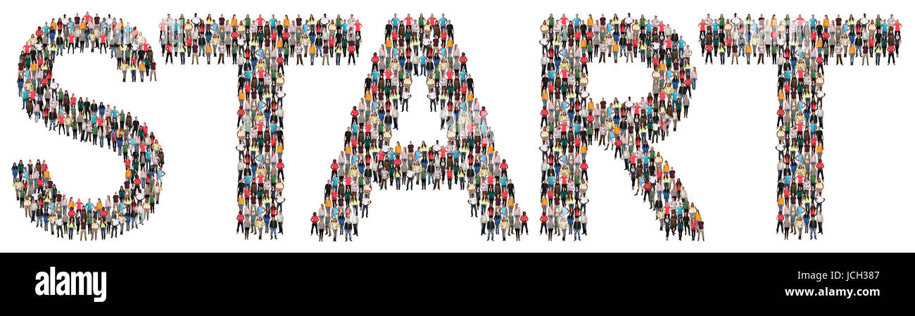 Start starting beginning multi ethnic group of people isolated Stock ...