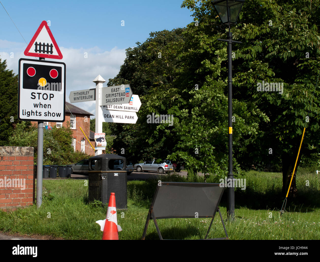 Advanced warning sign to approach to rural railway level crossing Stock ...