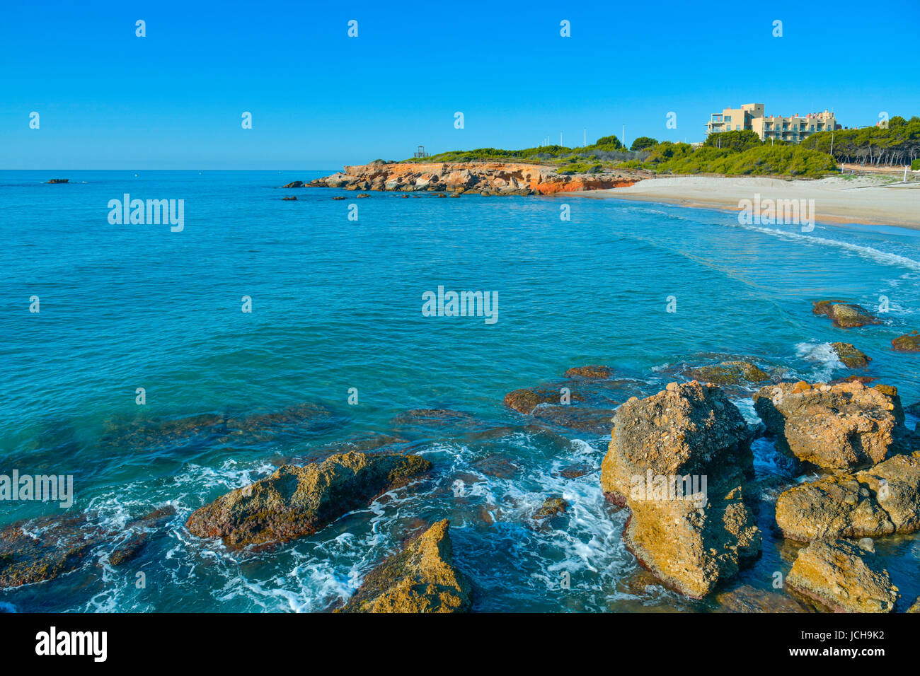 a view of the Playa del Moro beach in Alcossebre, in the Costa del ...