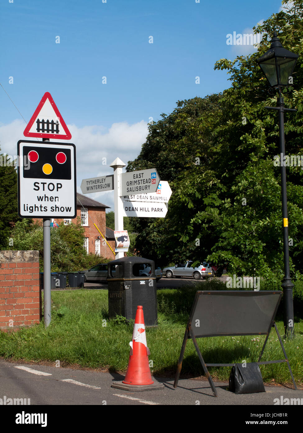 Advanced warning sign to approach to rural railway level crossing Stock ...