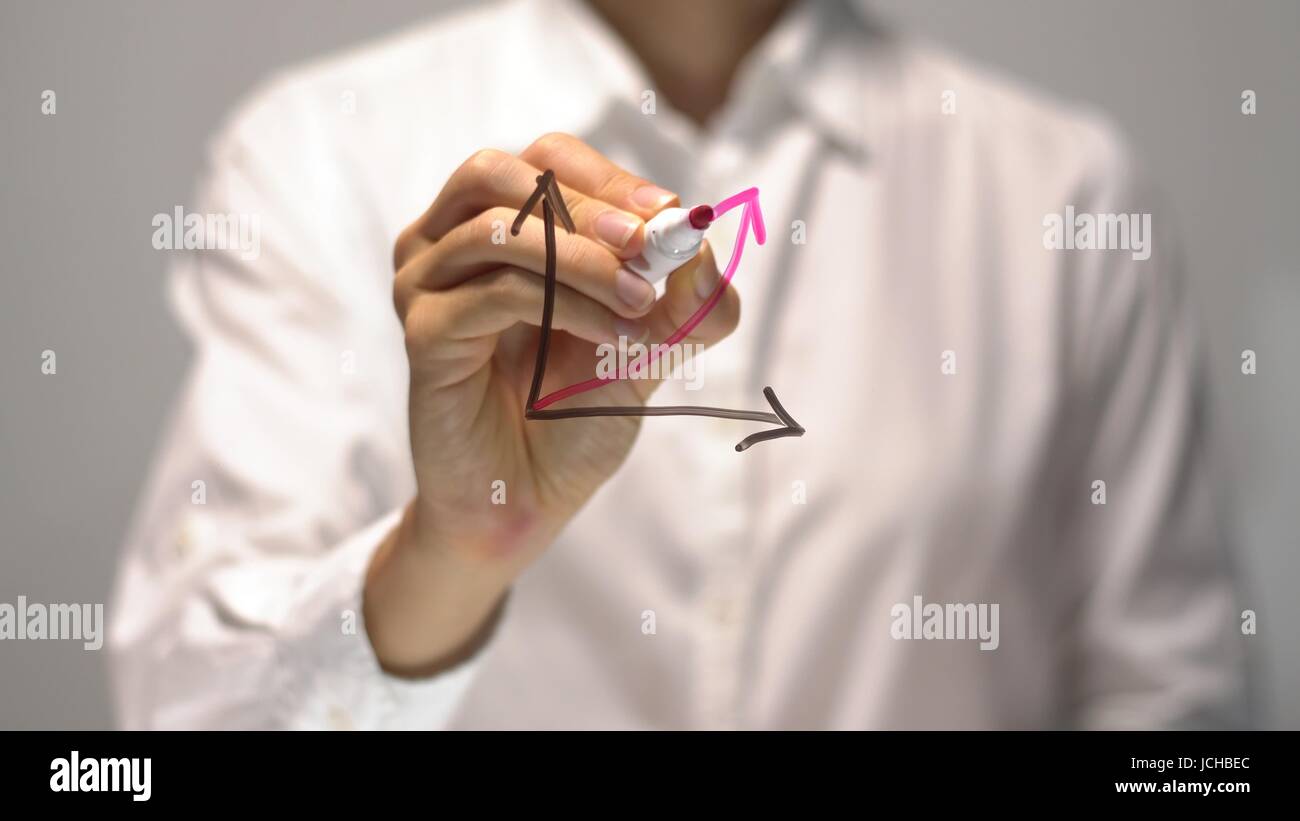 Woman drawing Raise Revenue diagram with red up arrow on transparent ...