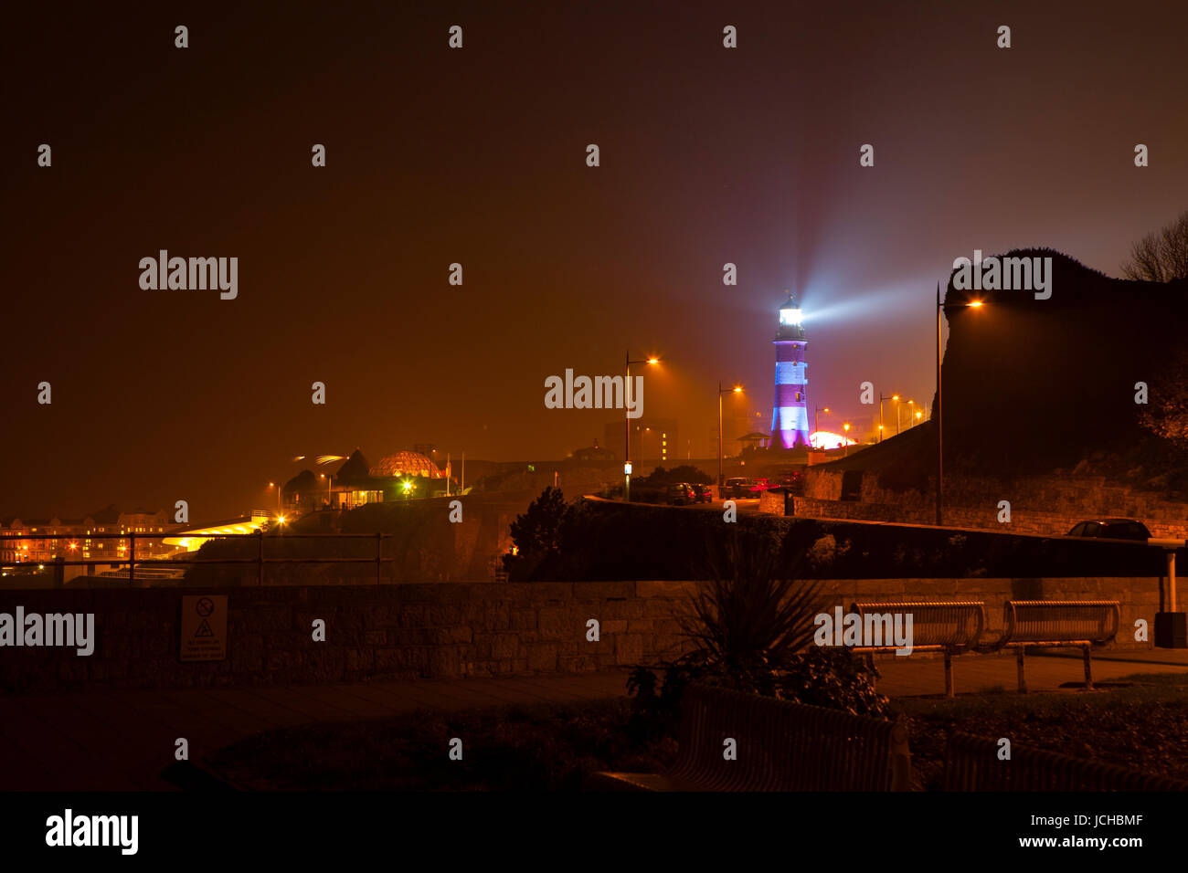 eddystone lighthouse. Smeaton's tower Plymouth hoe with beam of light ...