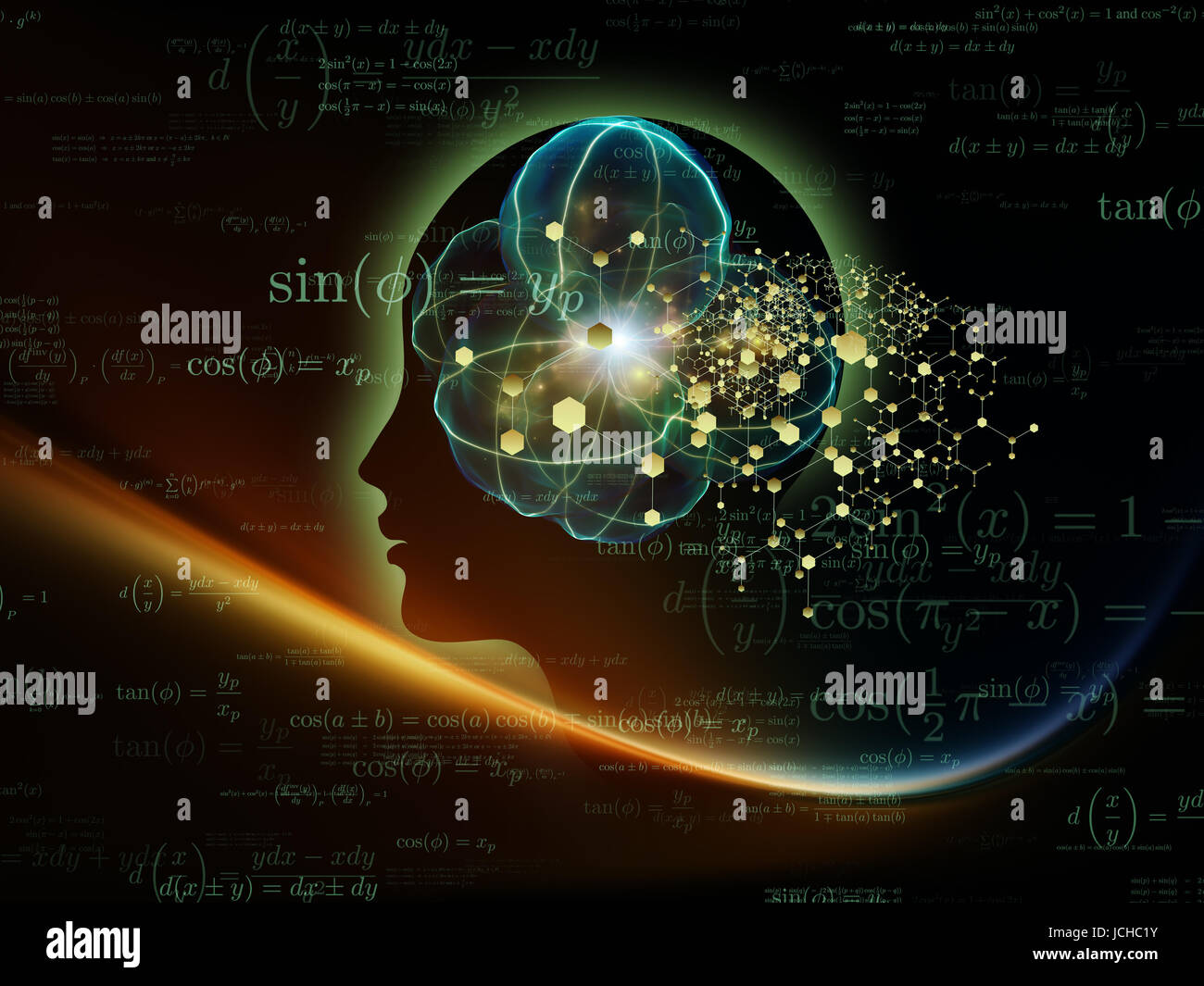 Mind Geometry series. Abstract design made of Human profile, math and ...