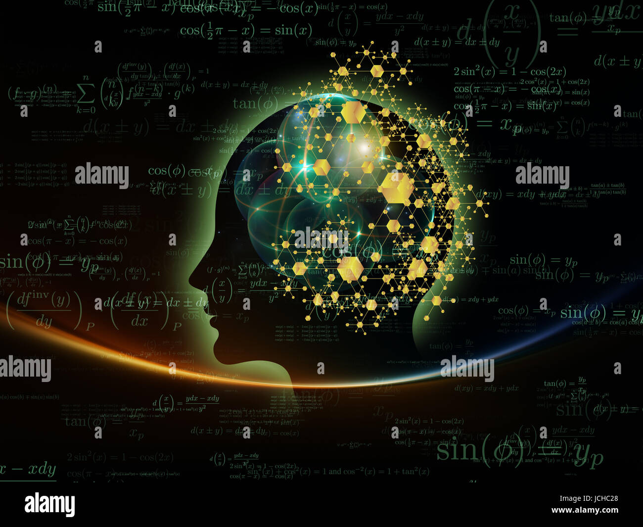 Mind Geometry series. Abstract design made of Human profile, math and ...