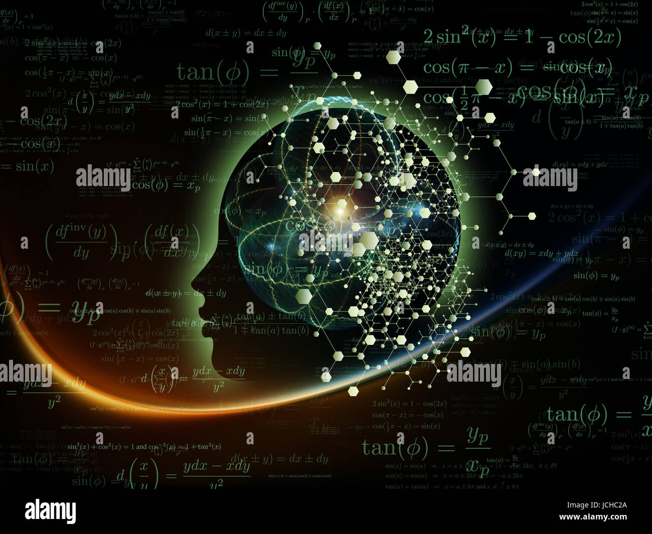 Mind Geometry series. Abstract design made of Human profile, math and ...