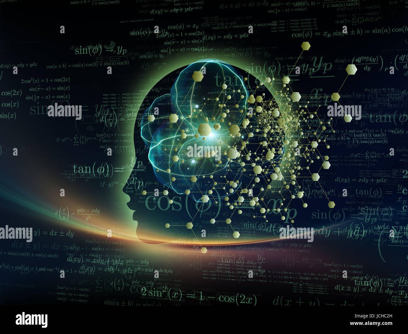 Mind Geometry series. Abstract design made of Human profile, math and ...