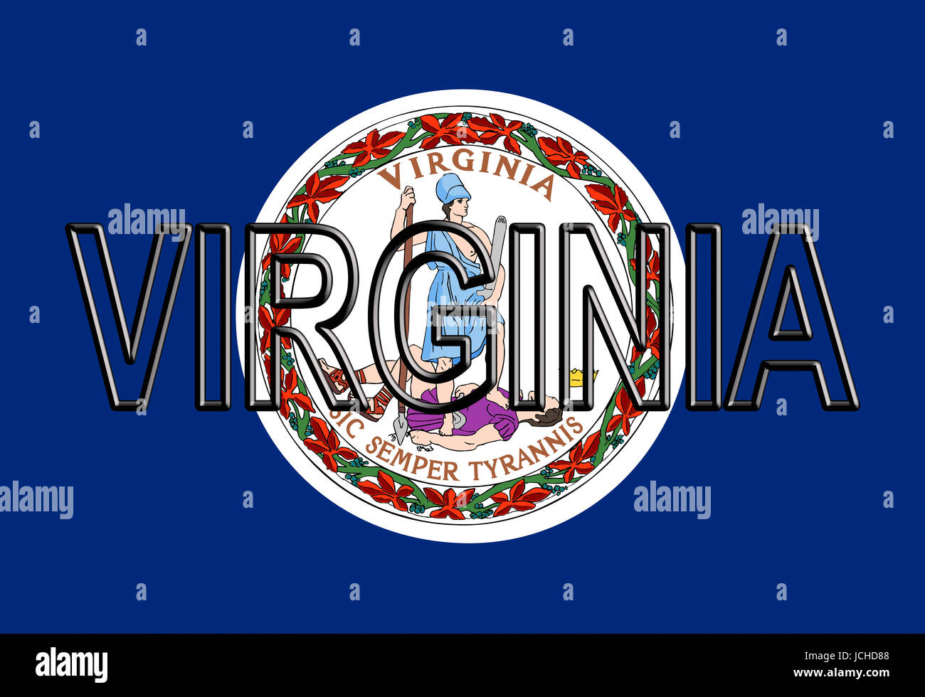 Illustration of the flag of Virginia state in America with the state ...