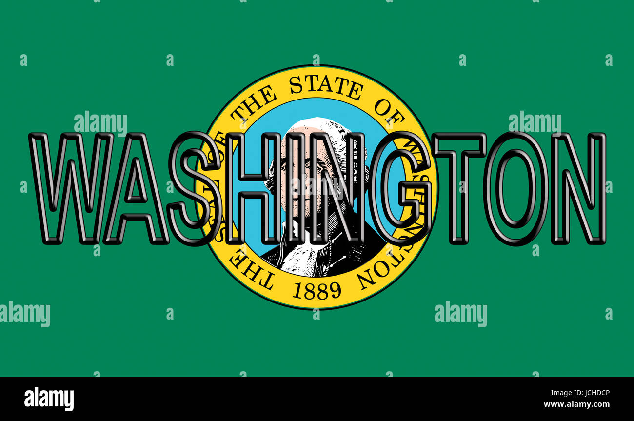 Illustration of the flag of Washington state in America with the state ...