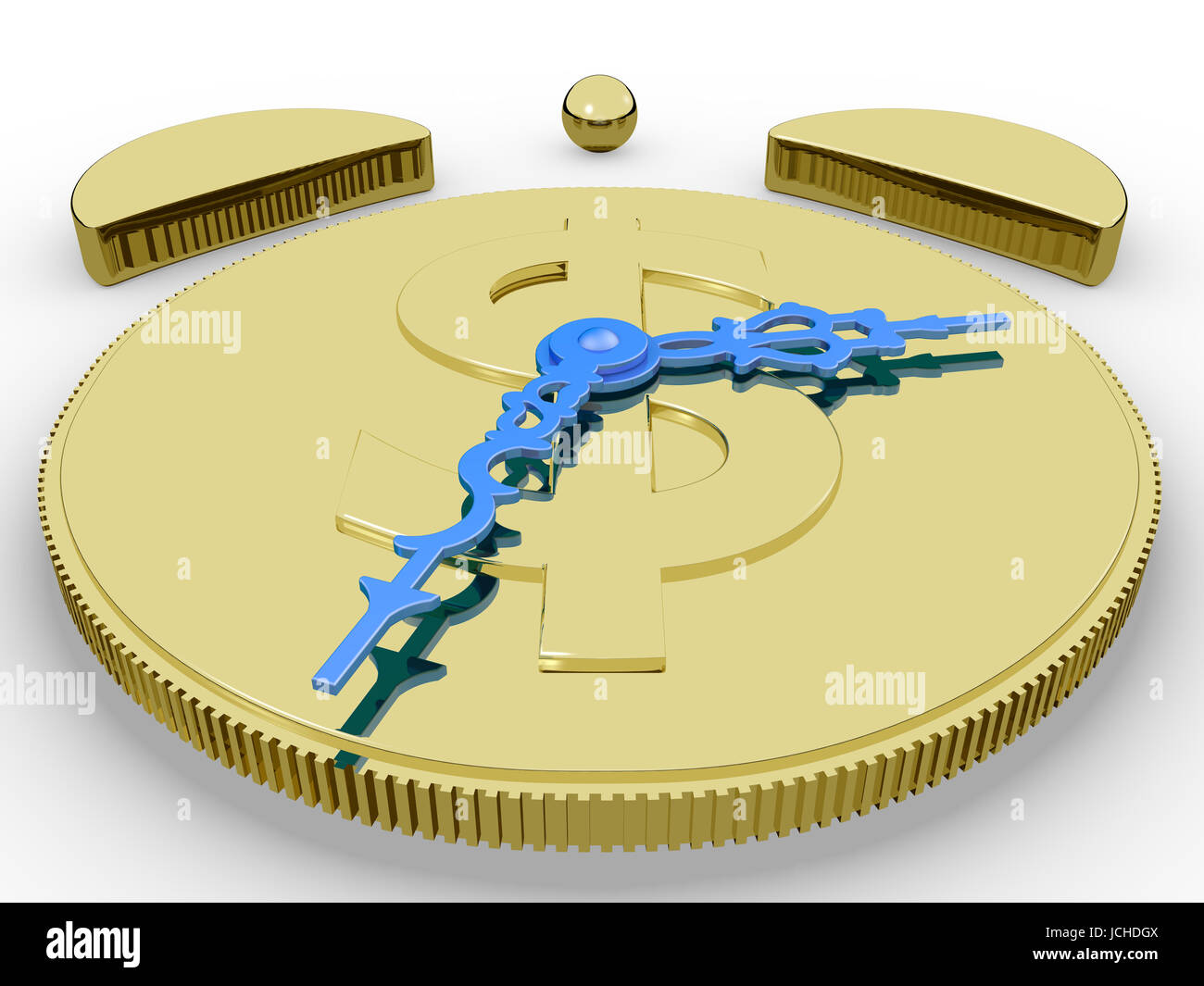 Time is gold. Conceptual 3D golden alarm clock with white background ...