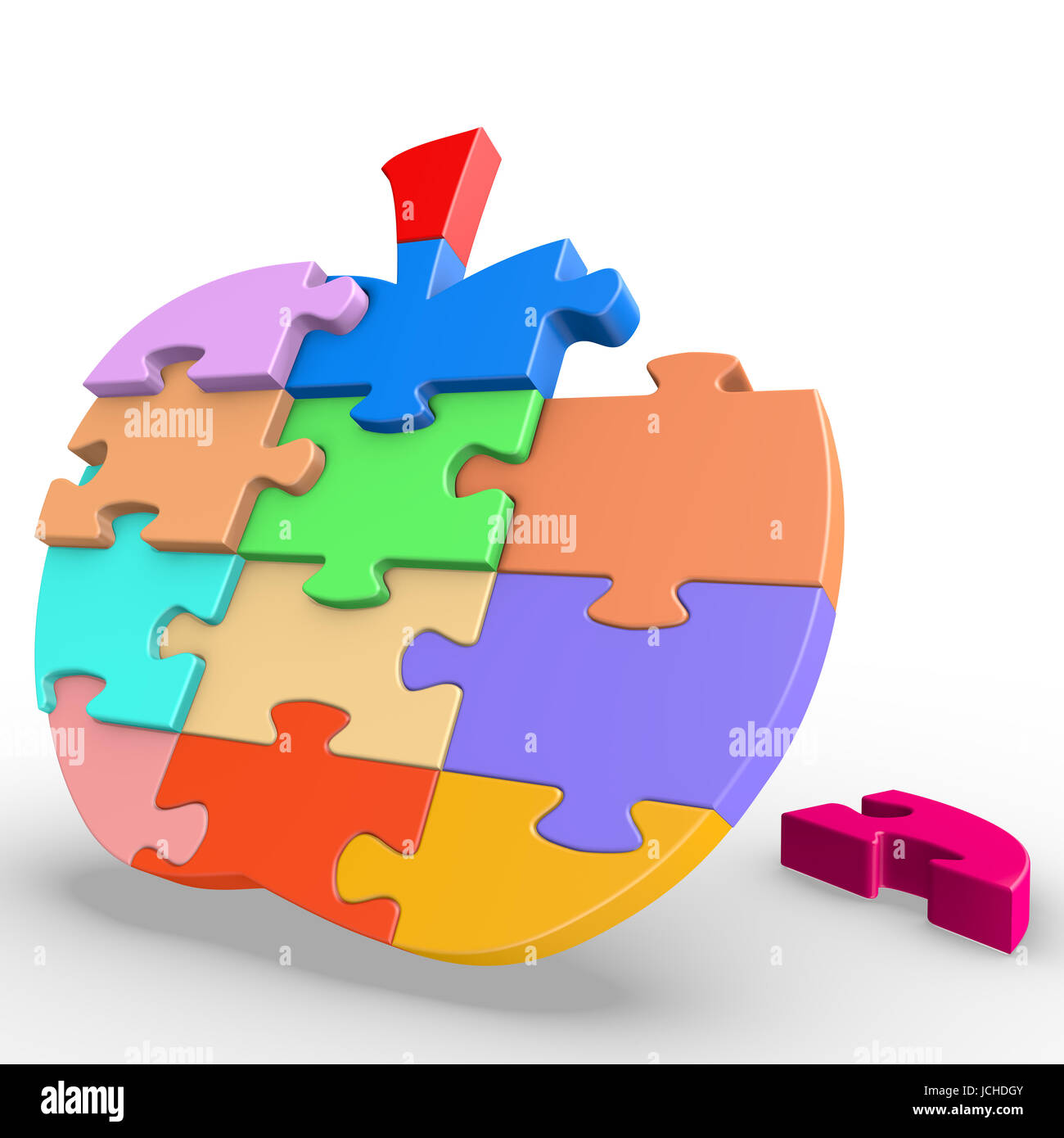 Colorful 3D puzzle apple with bite with white background. This artwork ...