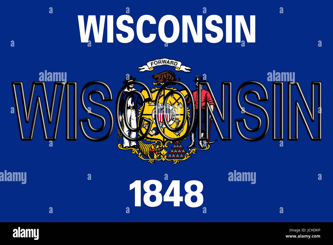 Illustration of the flag of Wisconsin state in America with the state ...
