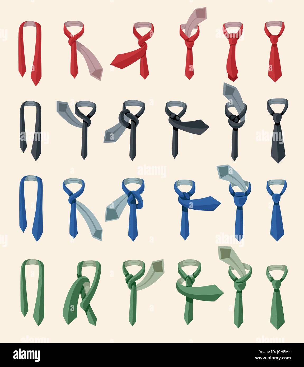 How to tie a tie on the turquoise background of the steps. Vector ...