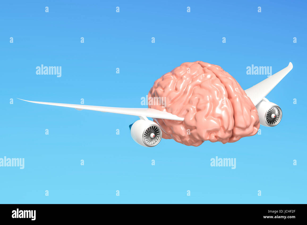 Human brain with airplane wings, free mind concept. 3D rendering Stock ...