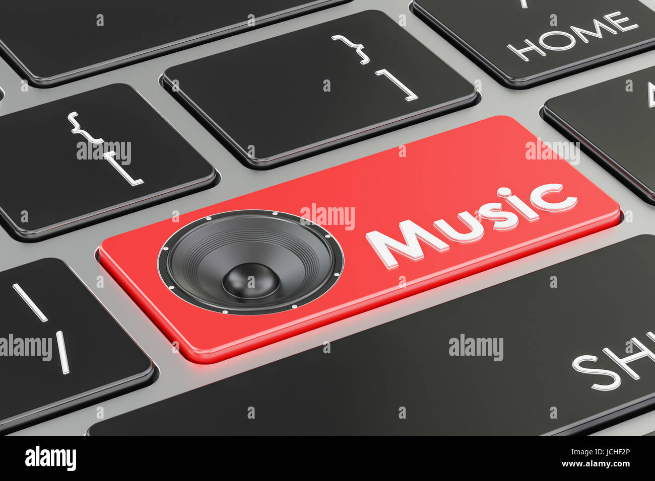 Music button, red key on keyboard. 3D rendering Stock Photo - Alamy