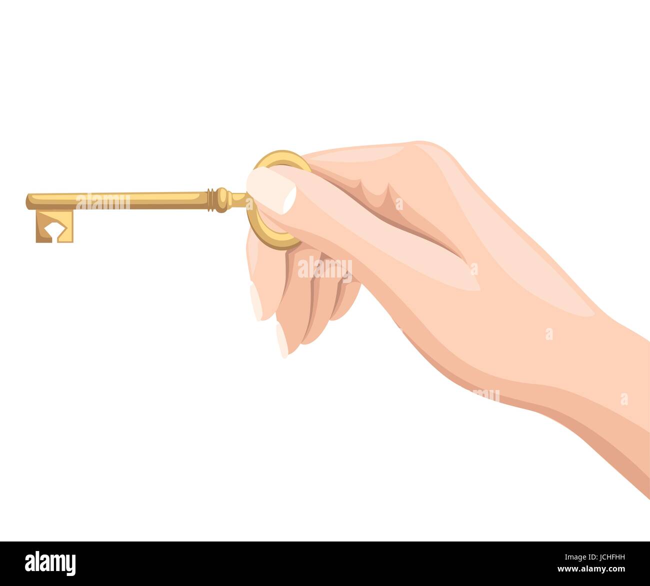 Human hand with key creative vector illustration in flat style for ...