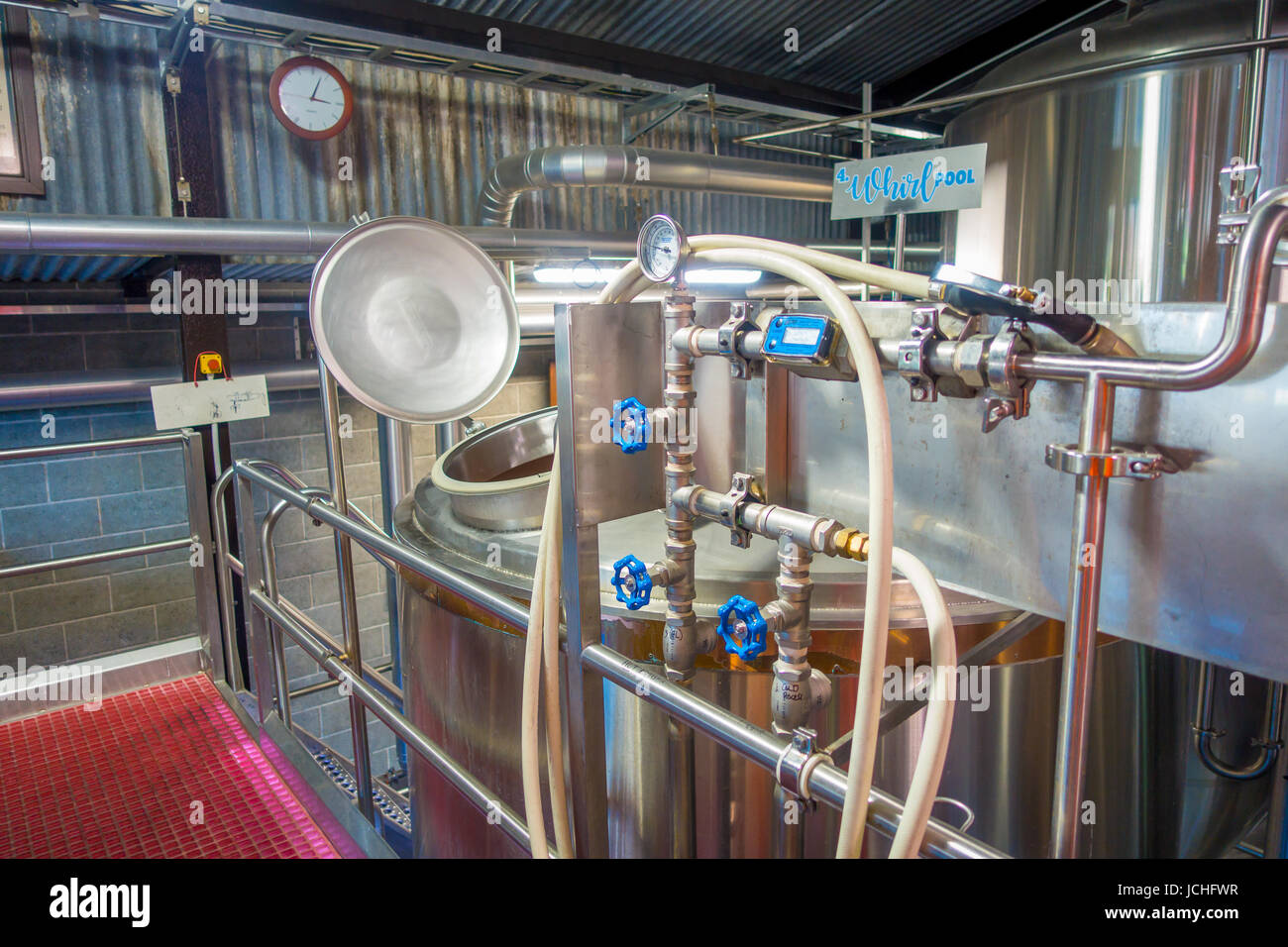 SOUTH ISLAND, NEW ZEALAND- MAY 25, 2017: Modern beer plant brewery ...