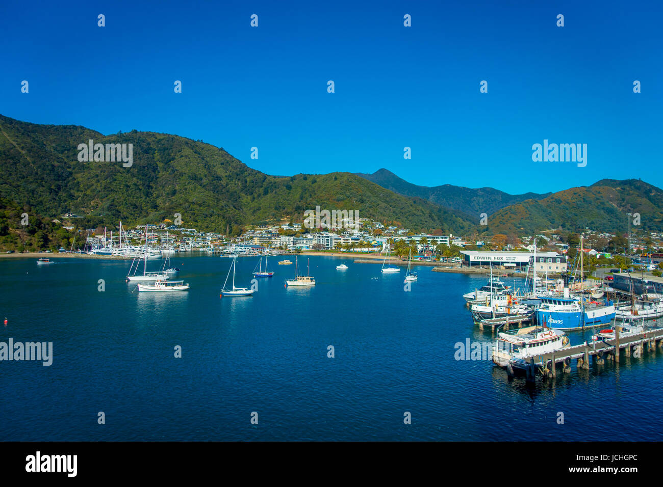 PICTON, NEW ZEALAND - MAY 21, 2017: Bluebridge and Interislander ferry ...