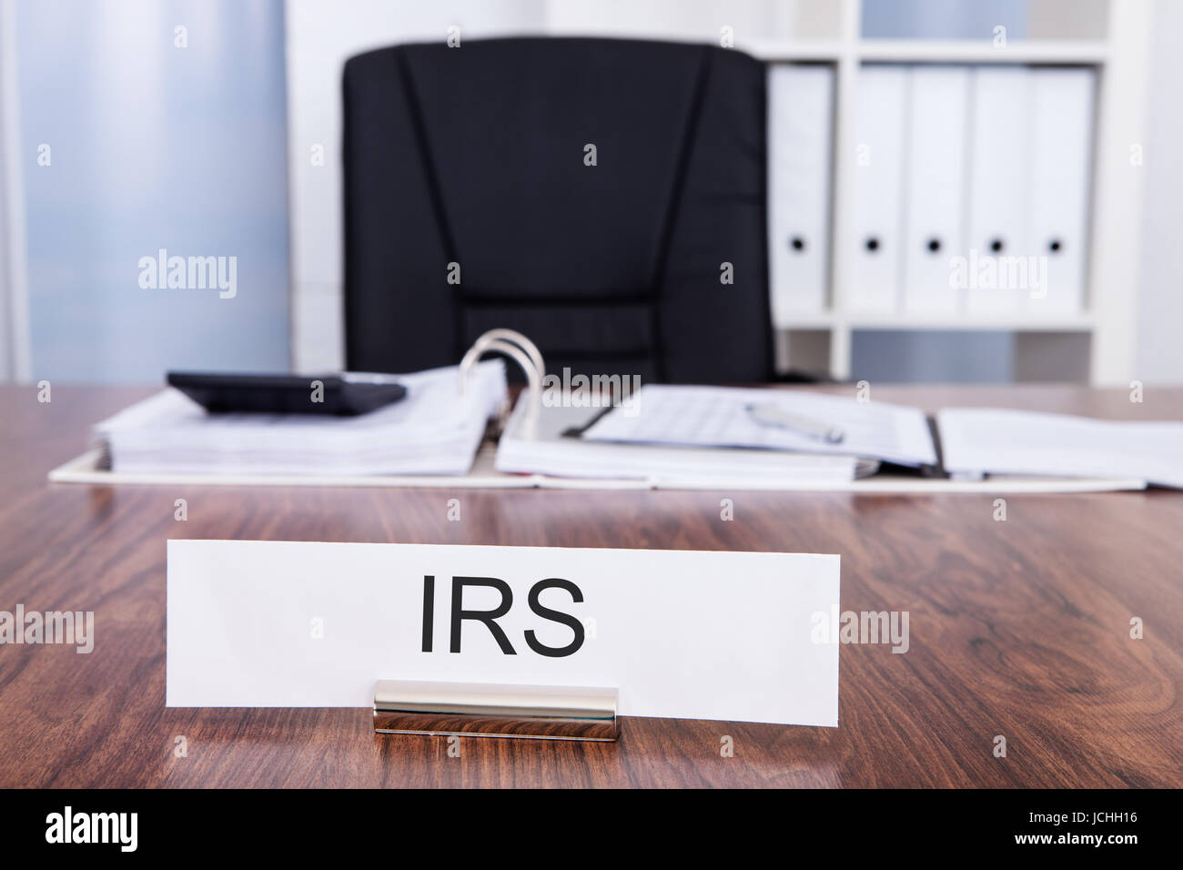 Office Desk And Chair With Irs Nameplate Stock Photo - Alamy