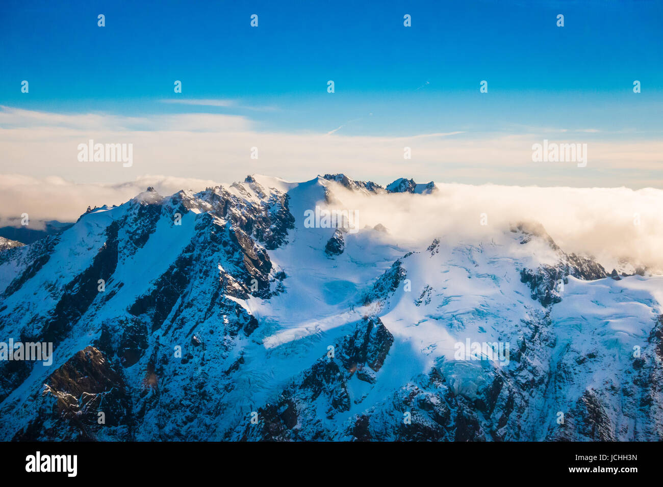 A Wide Panorama of Snowy Mountains, Southern Alps located in south ...
