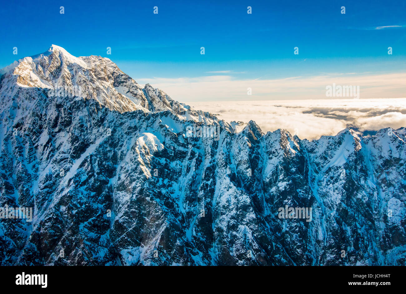 A Wide Panorama of Snowy Mountains, Southern Alps located in south ...