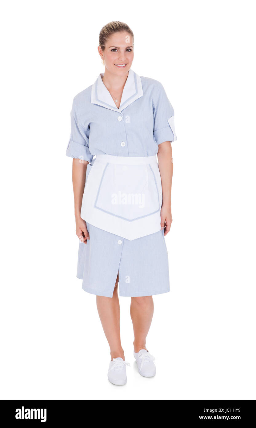 Portrait Of Happy Young Maid Isolated Over White Background Stock Photo ...