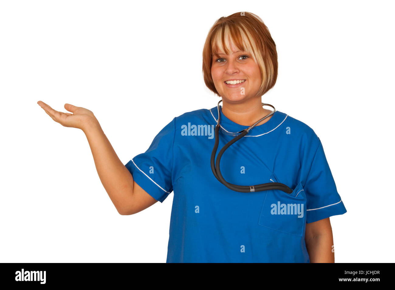 Beautiful successful female doctor holding her hand Stock Photo - Alamy