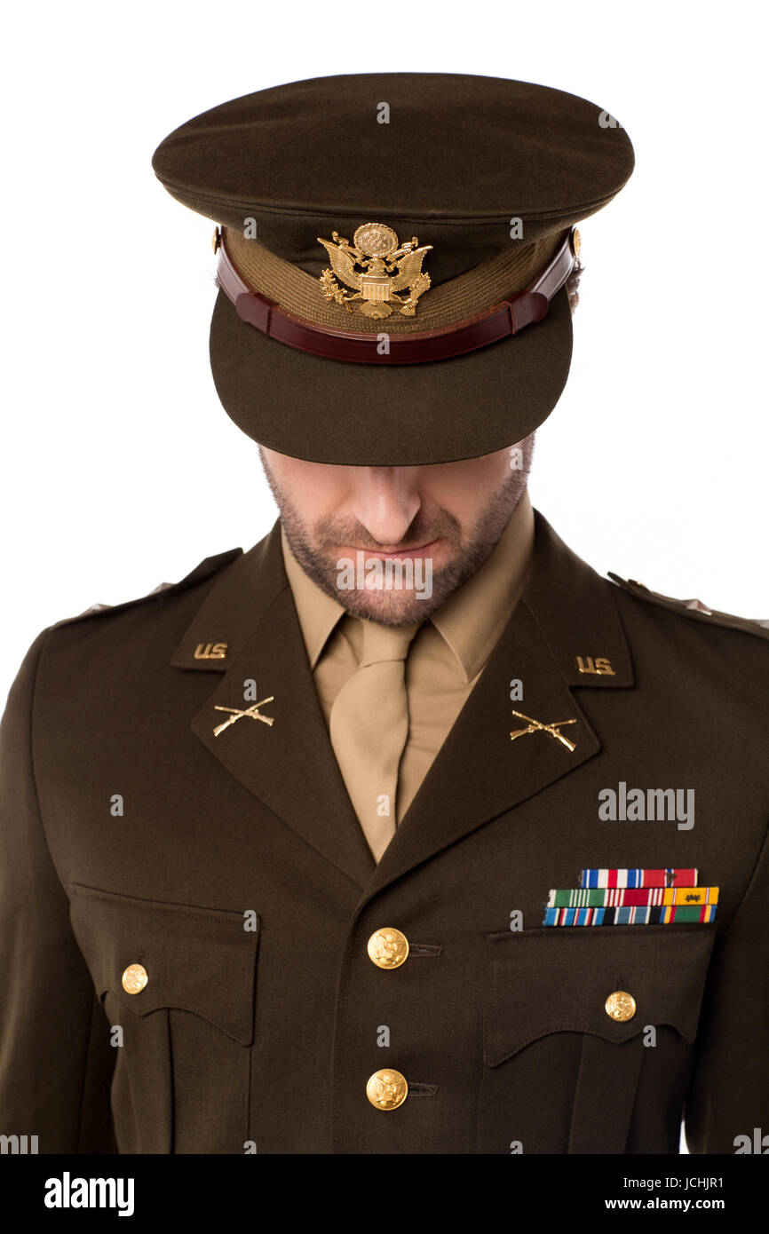 Army officer bow down pose Stock Photo - Alamy