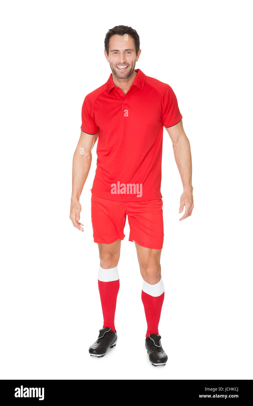 Portrait of soccer player. Isolated on white Stock Photo - Alamy