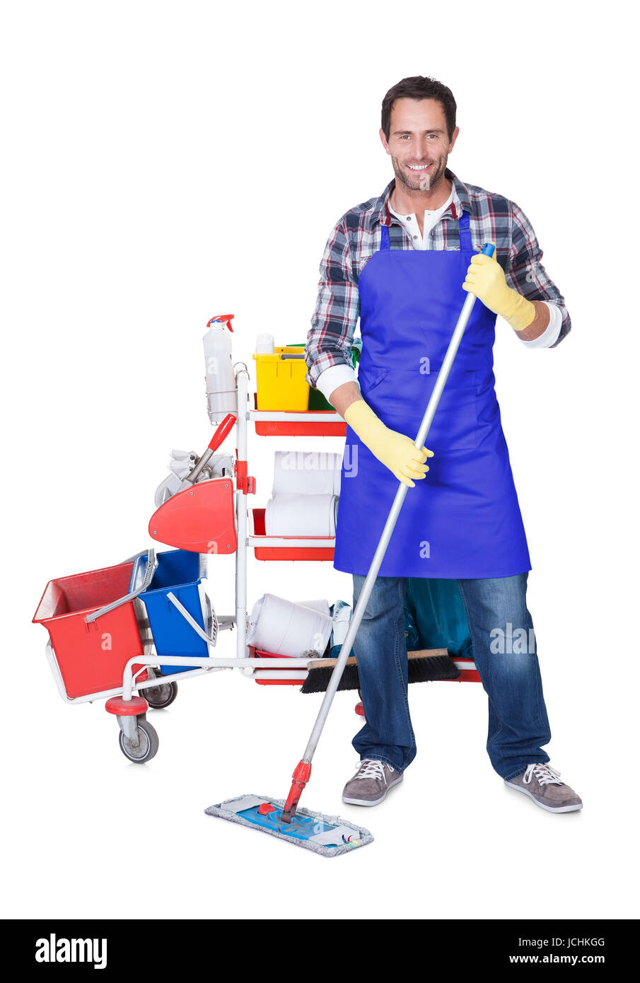 Man from professional cleaning service. Isolated on white Stock Photo ...
