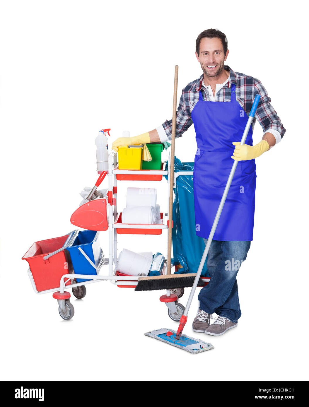 Man from professional cleaning service. Isolated on white Stock Photo ...