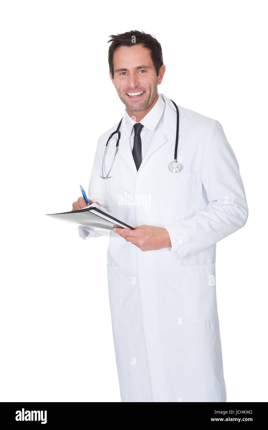 Portrait of friendly doctor. Isolated on white Stock Photo - Alamy
