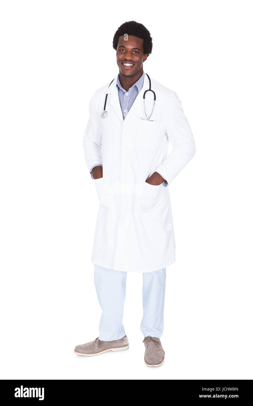 Portrait Of A Happy Male African Doctor Isolated On White Background ...