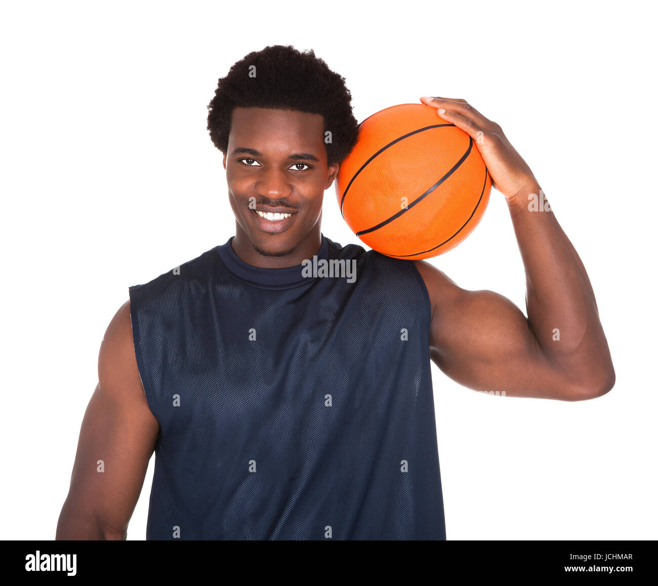 Portrait Of Young African Basketball Player Isolated Over White ...