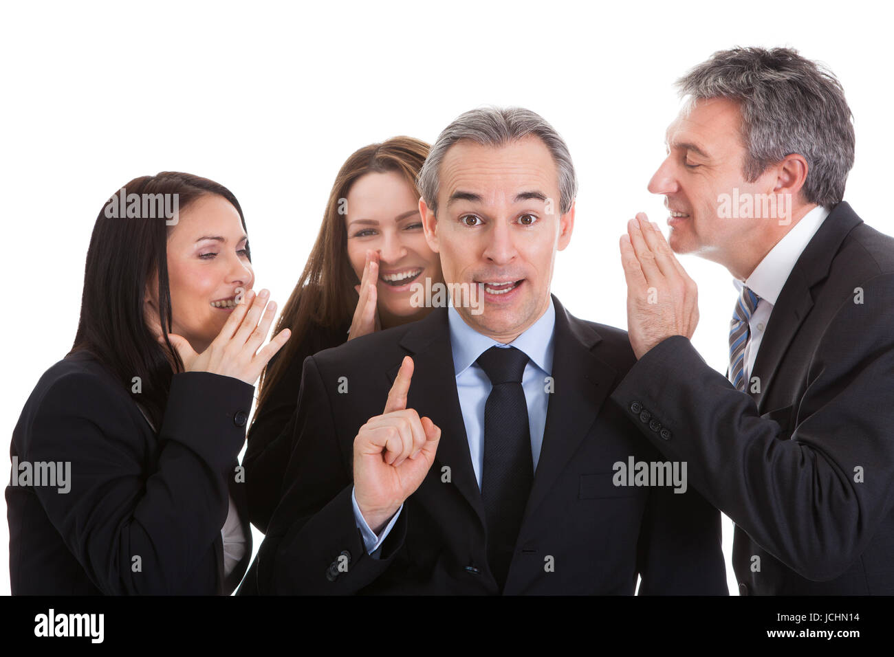 Group Of Businesspeople Gossiping Over White Background Stock Photo - Alamy
