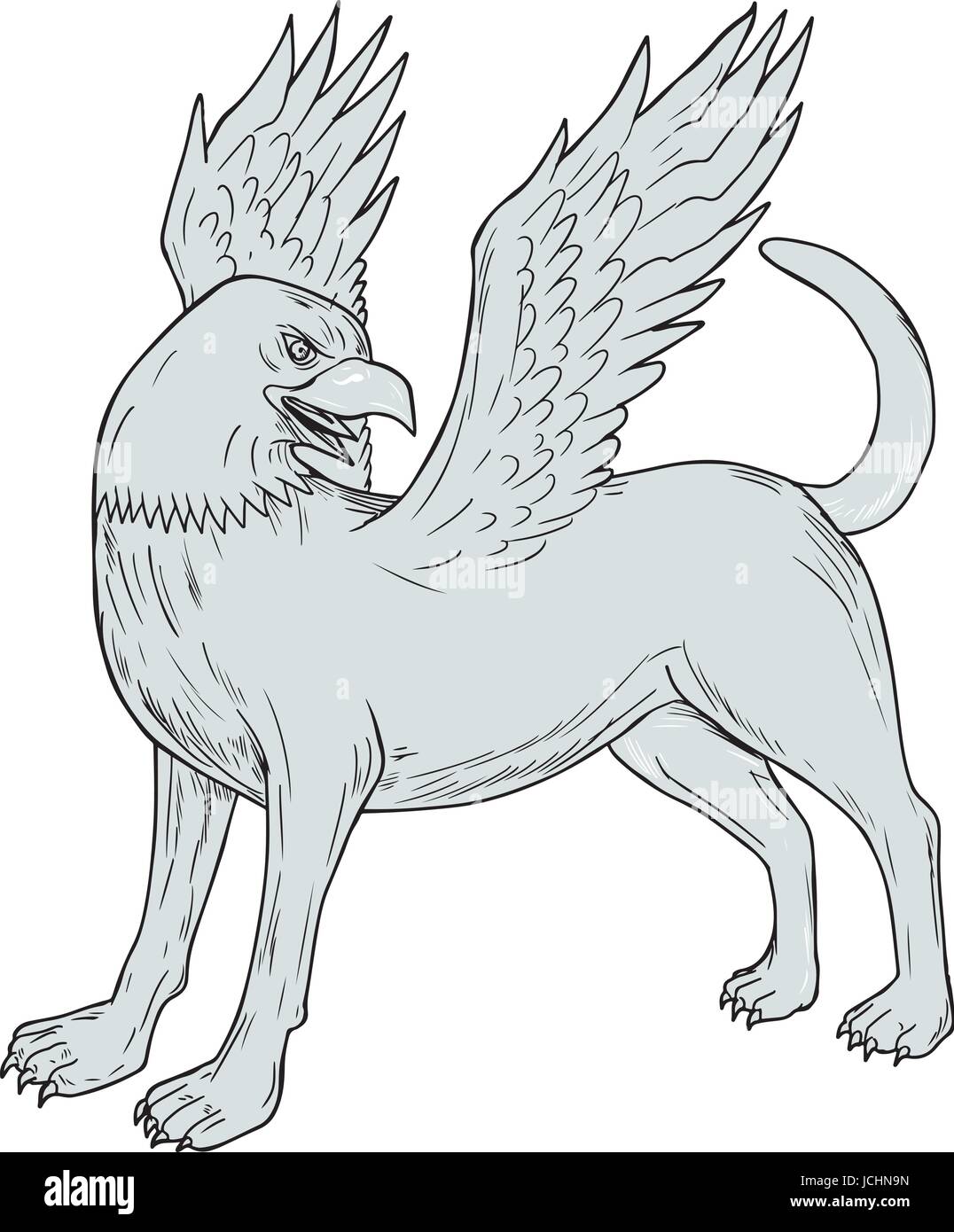 Drawing sketch style illustration of a Chamrosh, a Persian mythology ...