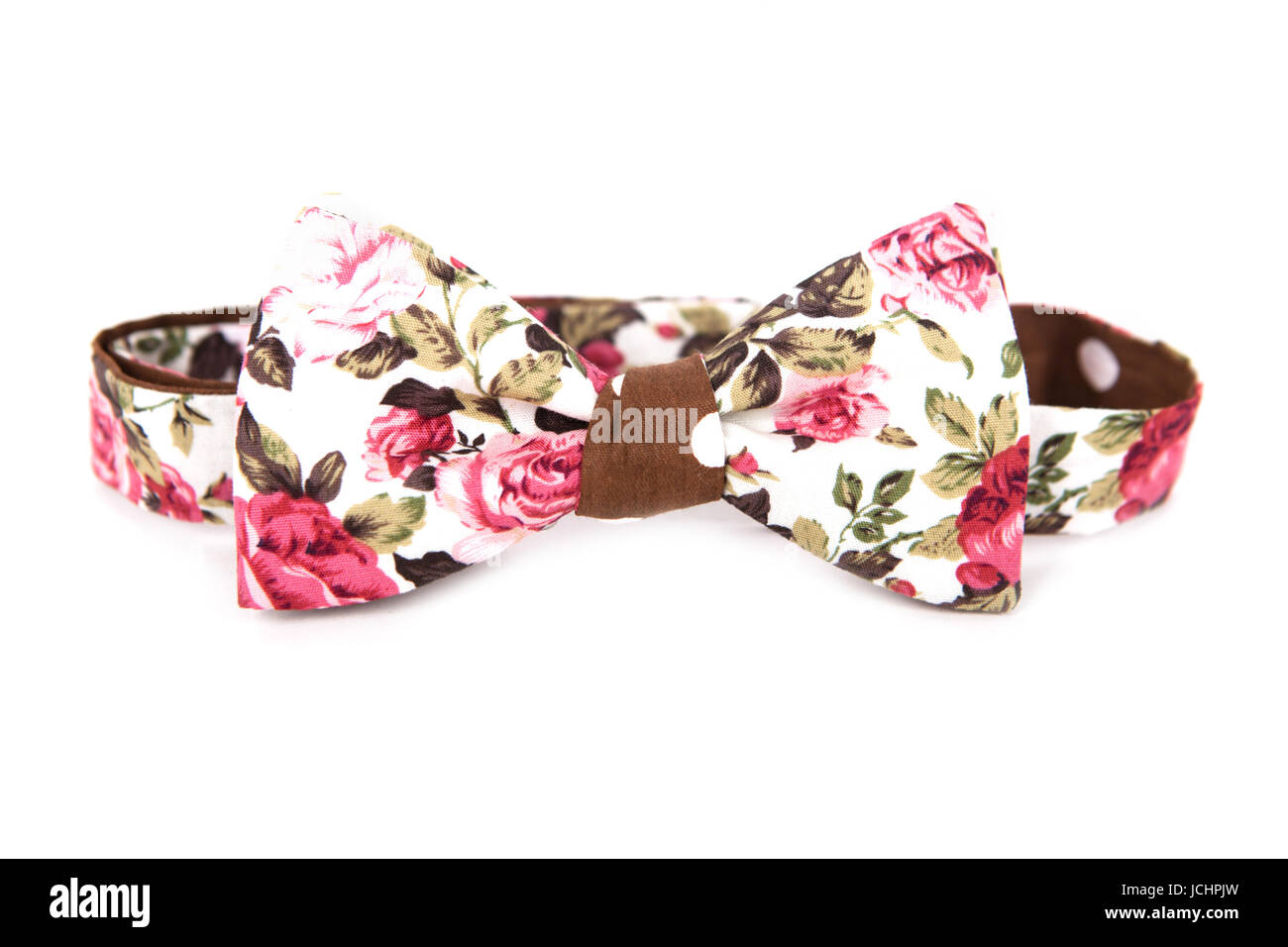Bow tie with a floral print on an isolated white background Stock Photo ...