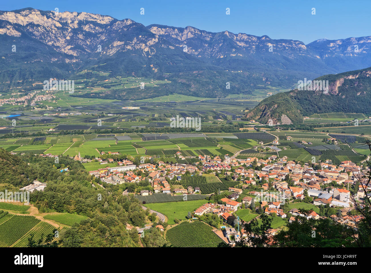 Overview of Adige Valley with Ora village on foreground Stock Photo - Alamy