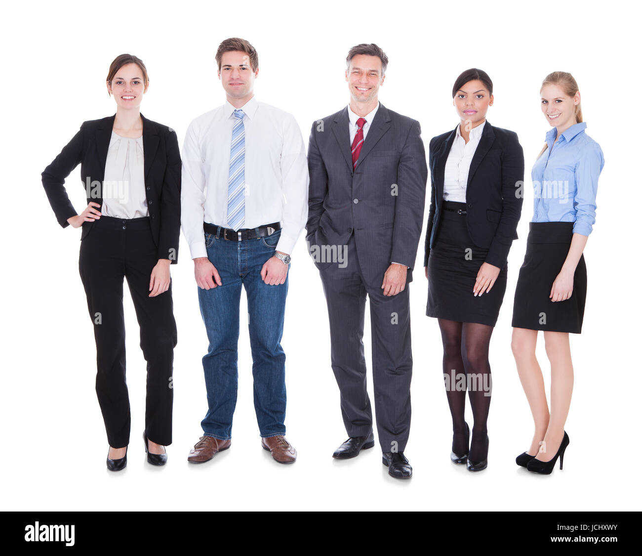 Group Of Happy Business People Standing In Pose Over White Background ...
