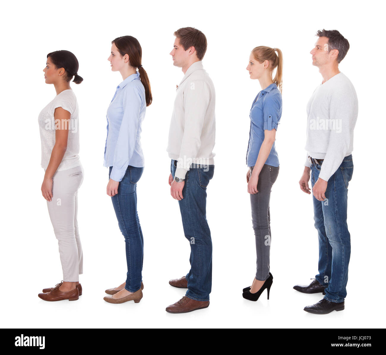 Group Of People Standing In Queue Over White Background Stock Photo - Alamy