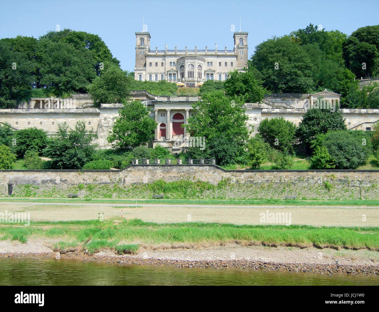 sunny scenery including the Albrechtsberg Palace near Dresden in Saxony ...
