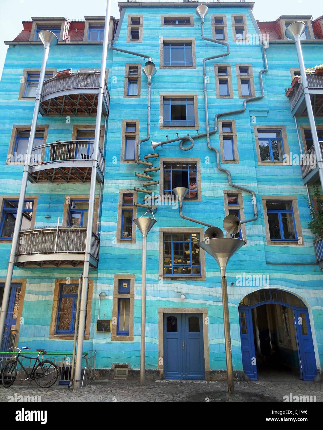blue house facade including lots of art elements seen in Dresden ...