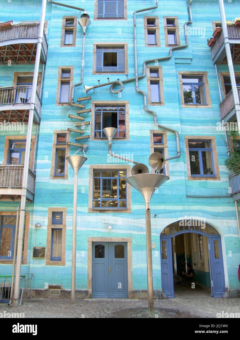 blue house facade including lots of art elements seen in Dresden ...