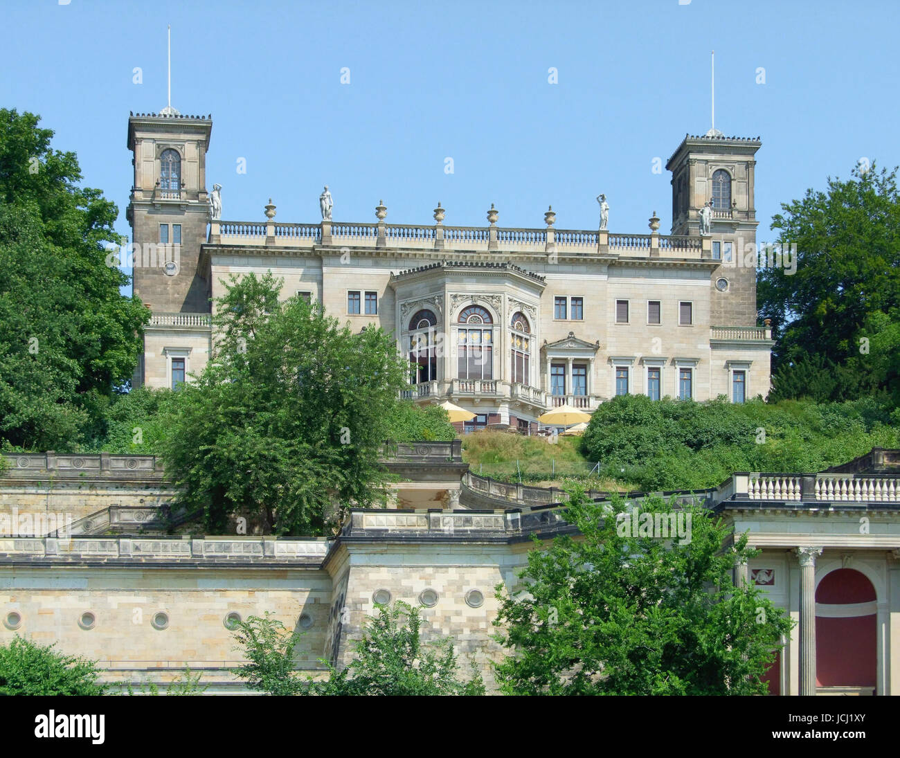 sunny scenery including the Albrechtsberg Palace near Dresden in Saxony ...