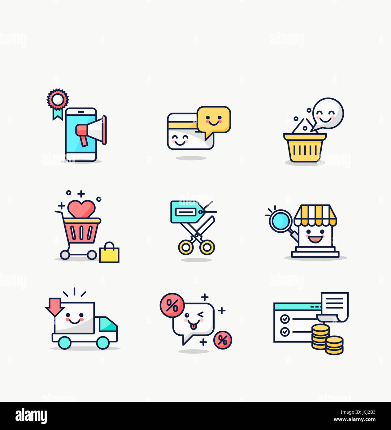 Various icons related to e-commerce Stock Photo - Alamy