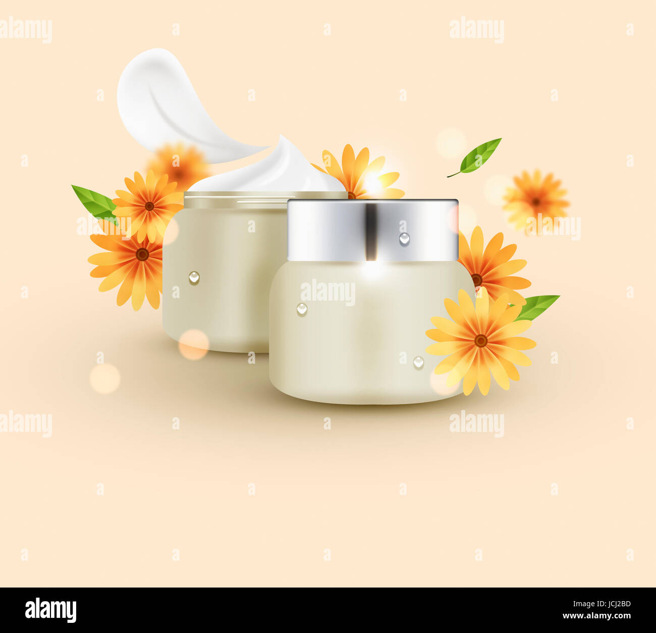 Cosmetic creams with flowers Stock Photo - Alamy