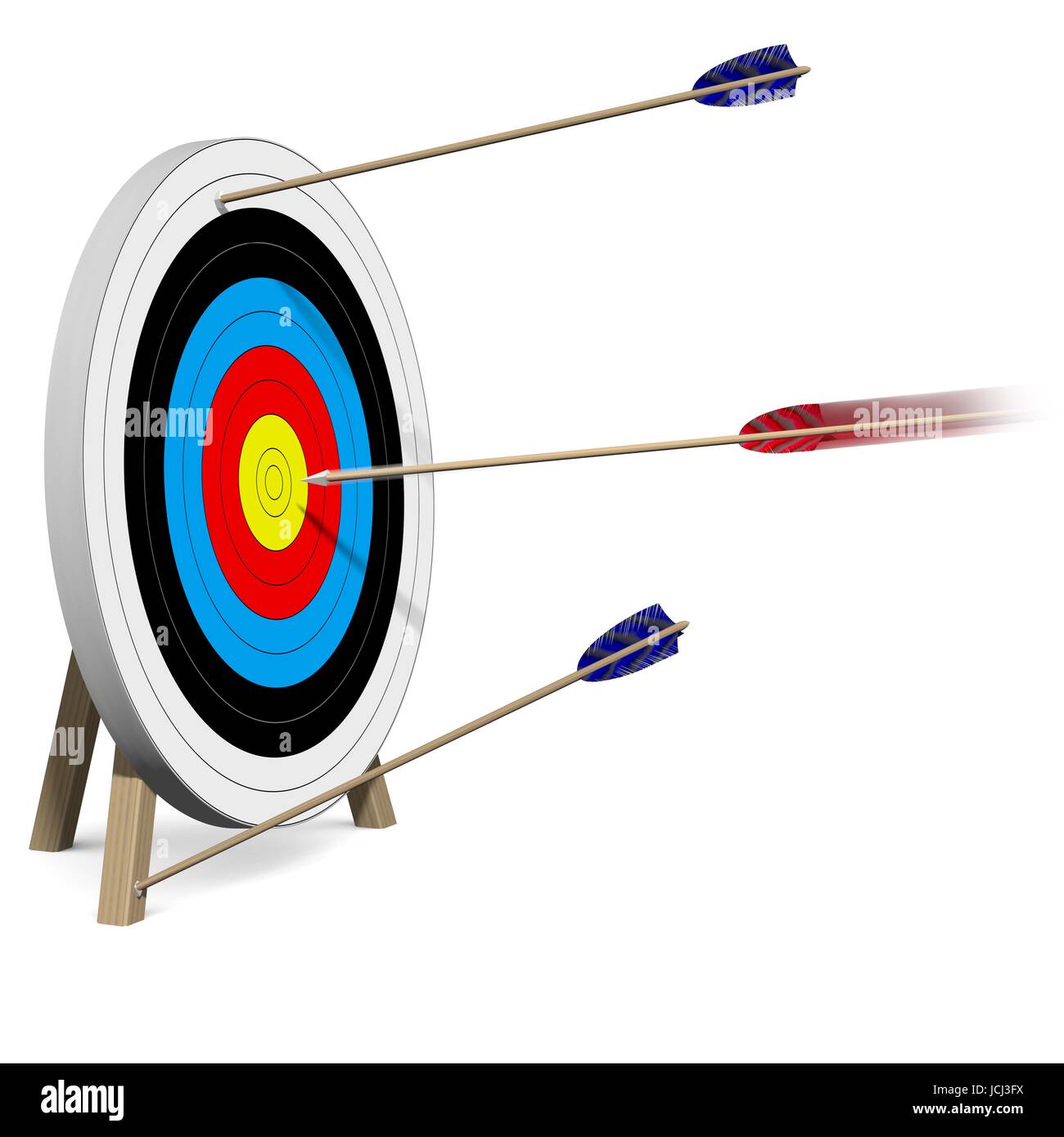 Nur ein Pfeil trifft die Zielscheibe Stock Photo - Alamy
