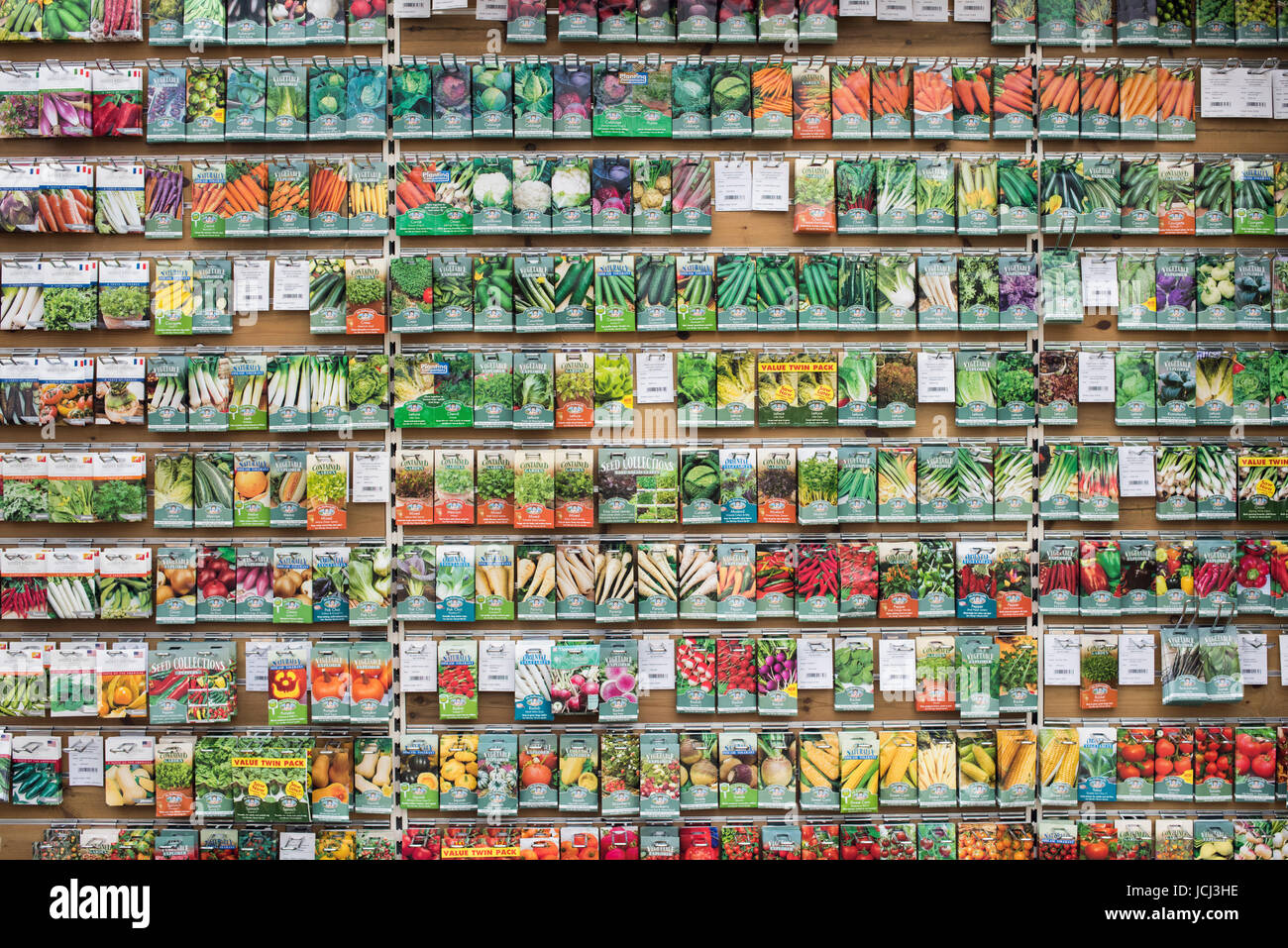 Vegetable seed packets on display in a garden centre. UK Stock Photo ...