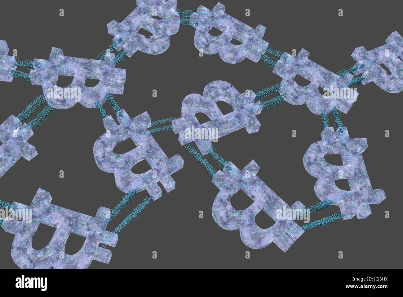 Network of interconnected bitcoin icons. blockchain. 3d render Stock ...