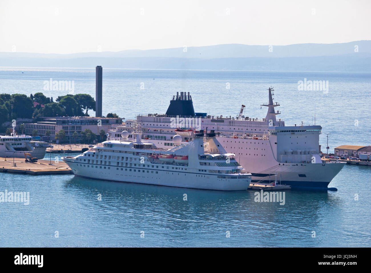 City of Split harbor aerial view, criuse ship destination in Croatia ...